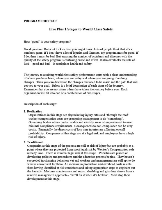 Five Plus One Stages to World Class Safety – SafeStart